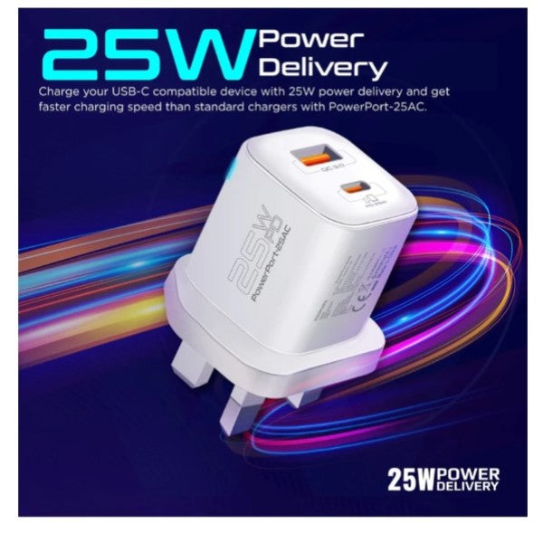 Buy Promate Ultra-Fast Dual Port AC Charger with 25W Power Delivery and ...